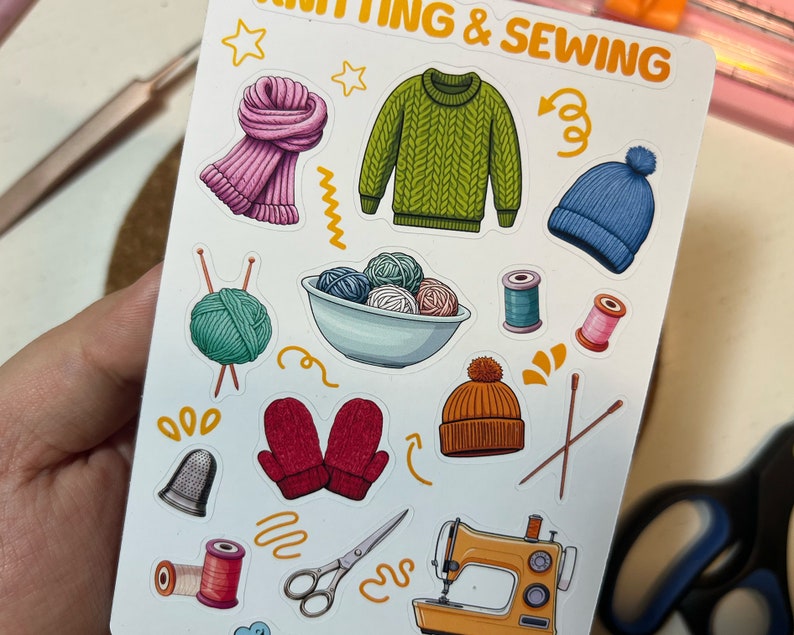 Knitting Sewing Sticker Sheet, Yarn Sticker, Craft Hobby Sticker ...