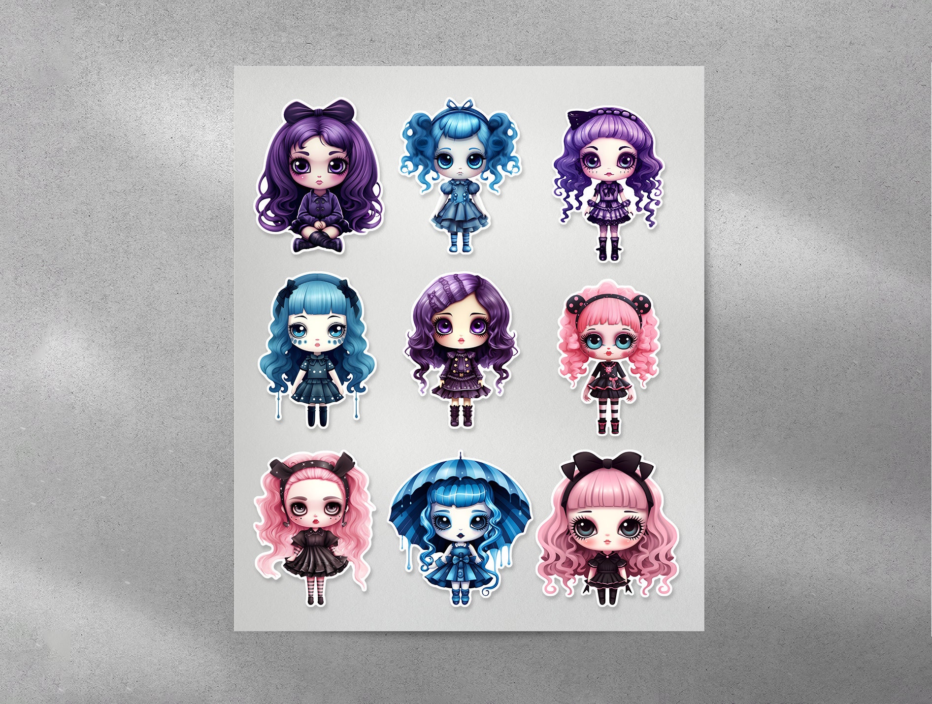 Goth Doll PNG, Goth Girl PNG Sticker, Sticker Bundle, Printable Sticker ...