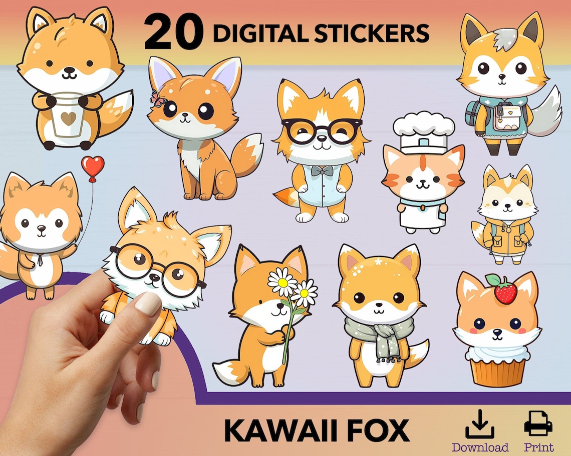 Fox PNG, Fox PNG Sticker, Sticker Bundle, Printable Sticker, Fox ...