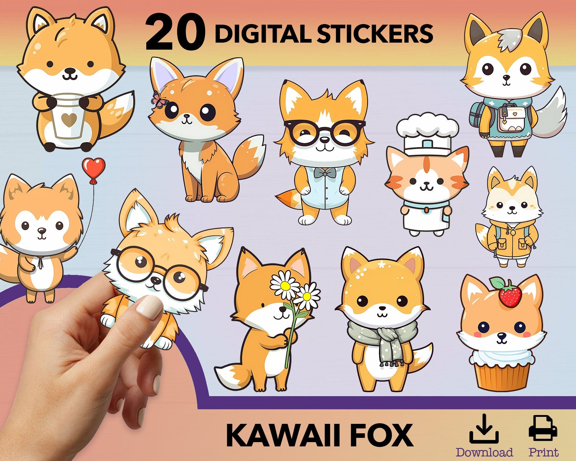 Fox PNG Fox PNG Sticker Sticker Bundle Printable Sticker - Etsy