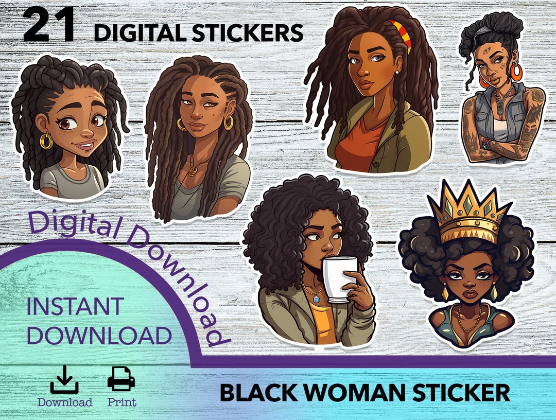 Black Woman PNG Sticker, Sticker Png Bundle, Printable Sticker, Black ...