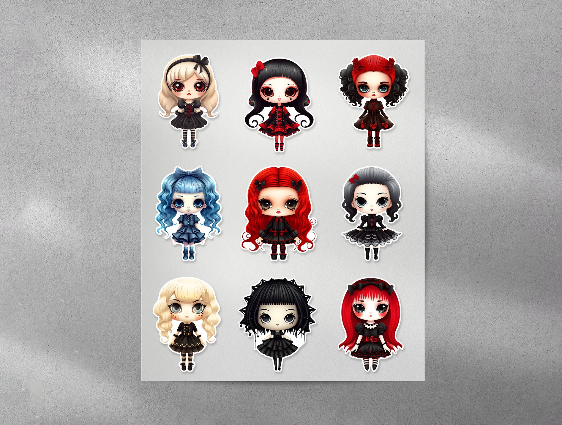 Goth Doll PNG, Goth Girl PNG Sticker, Sticker Bundle, Printable Sticker ...