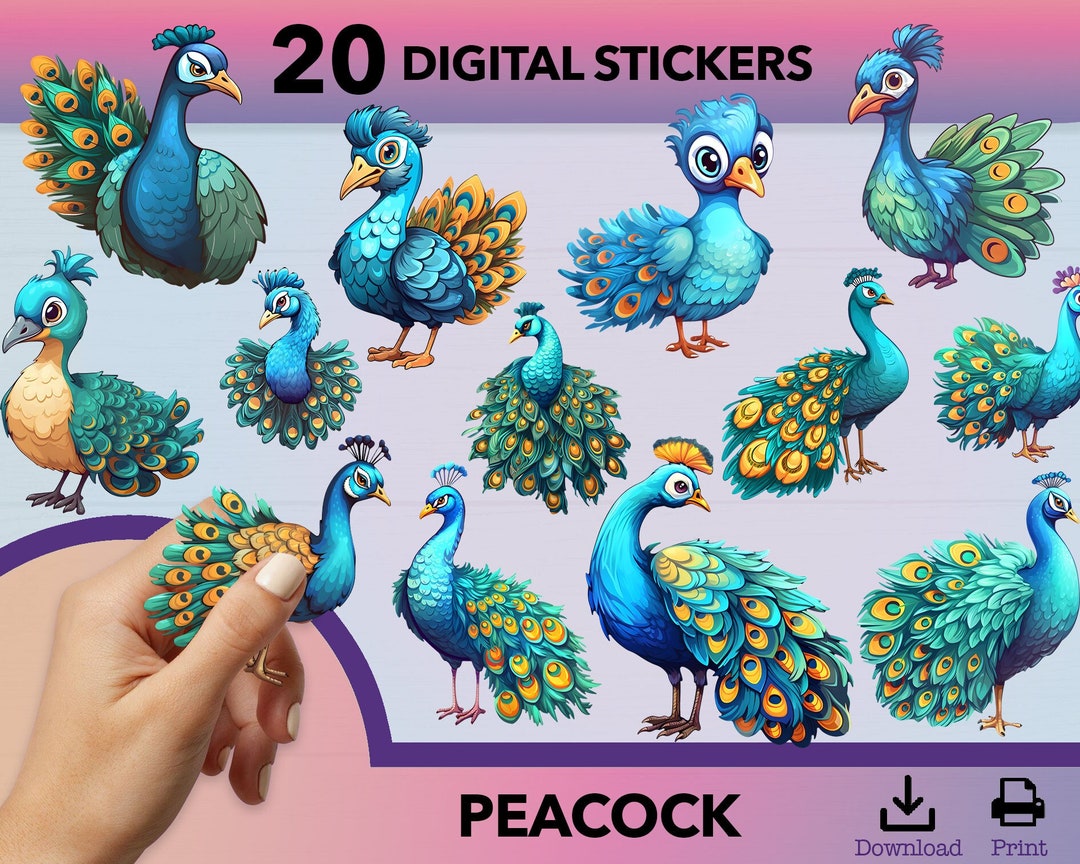 Peacock Png Sticker Kawaii Sticker Cute Peacock Sticker Peacock Clip Art Sticker Png Bundle