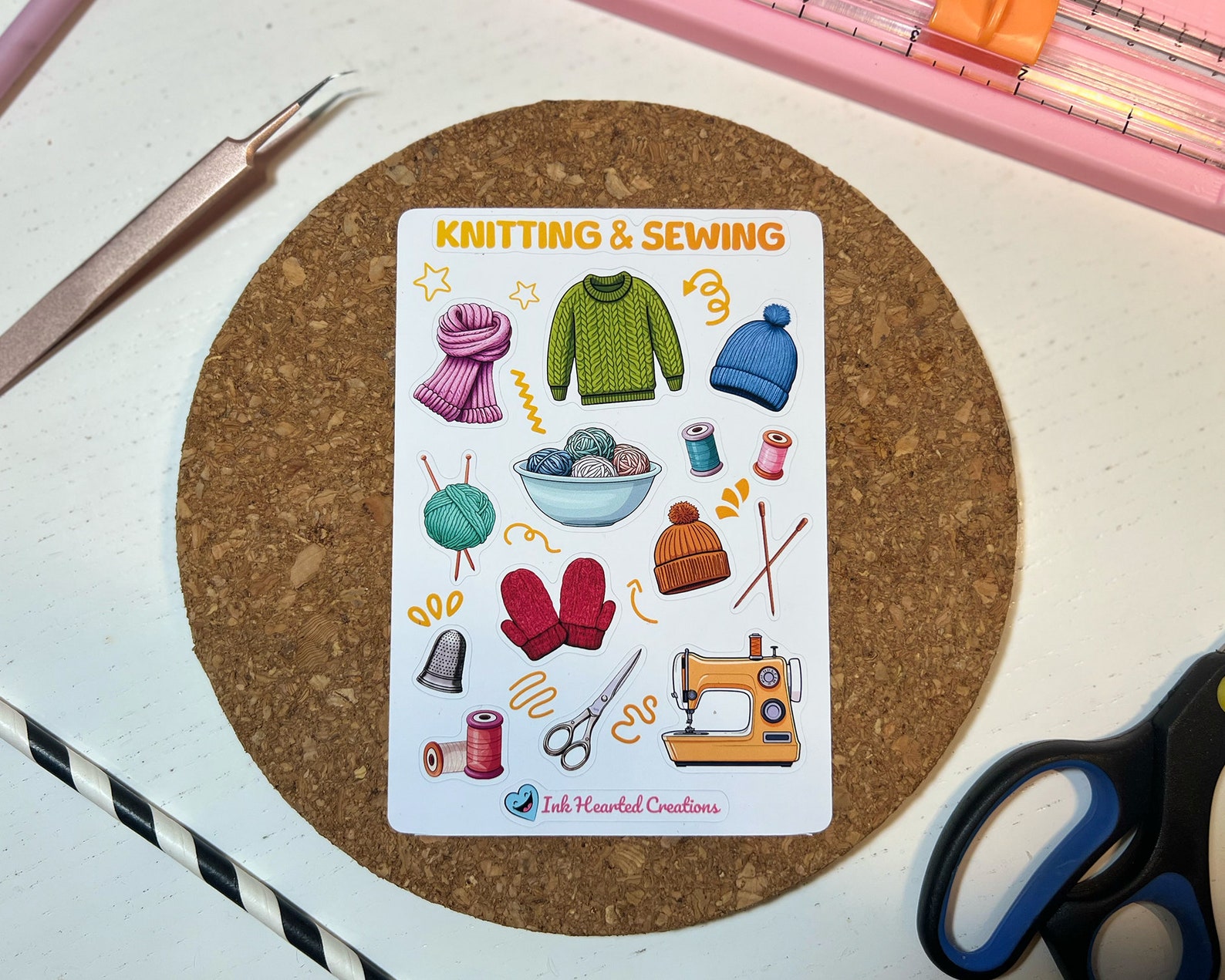 Knitting Sewing Sticker Sheet, Yarn Sticker, Craft Hobby Sticker ...