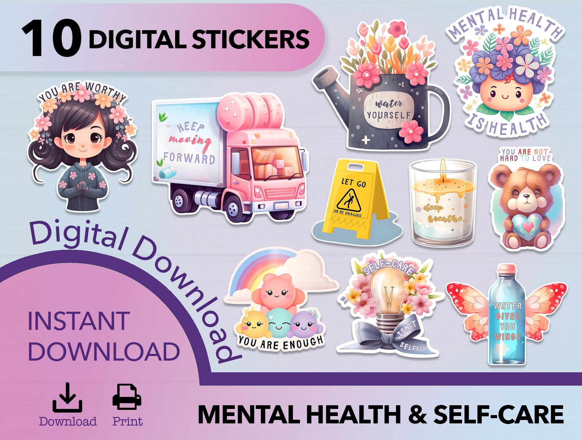 Mental Health Png Sticker, Self Care Sticker Png, Sticker Png Bundle ...