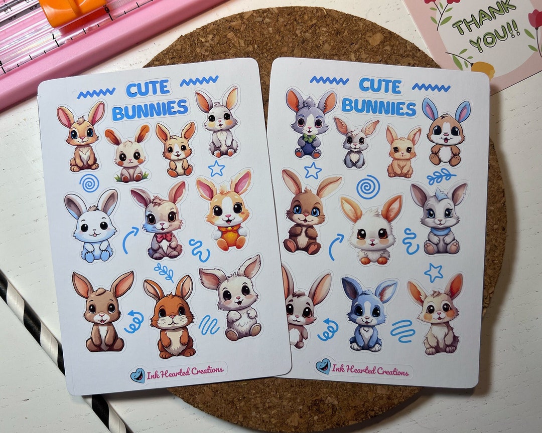 Bunny Sticker Sheet, Bunny Stickers, Rabbit Sticker Sheet, Bunnies ...