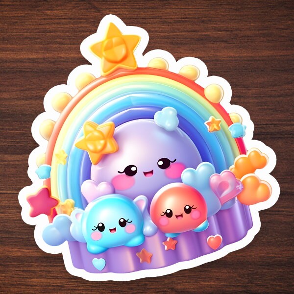 Rainbow PNG Sticker Kawaii Sticker Rainbow Monster Sticker - Etsy