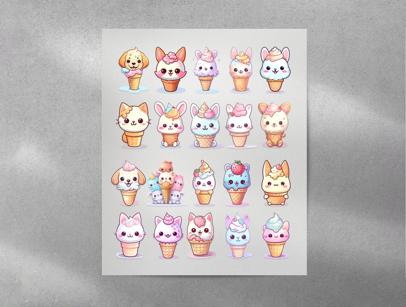 Ice Cream Animal PNG, Kawaii Stickers, Clip Art Bundle, Ice Cream ...