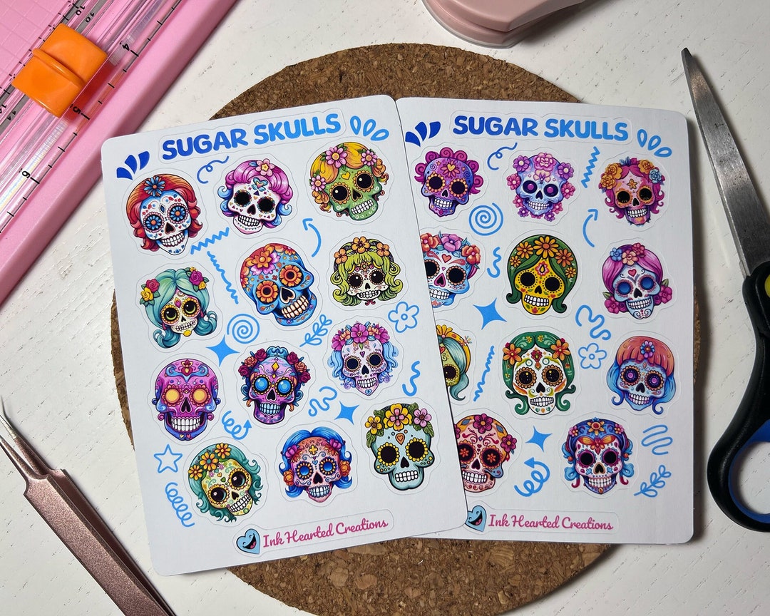 Sugar Skull Sticker Sheet, Sugar Skull Stickers, Dia De Los Muertos ...