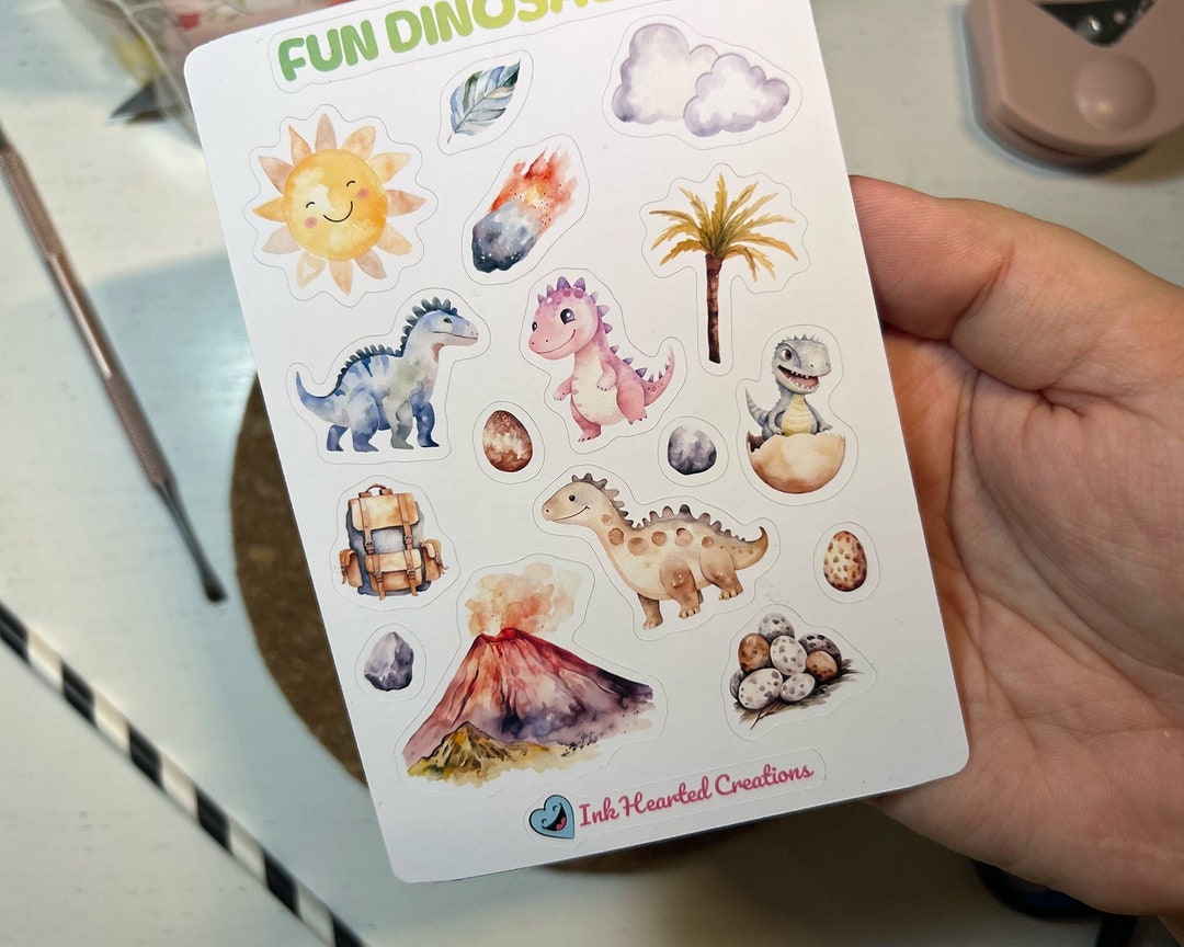 Dinosaurs Sticker Sheet, Cute Dinos Sticker, Watercolor Stickers, Dinos ...