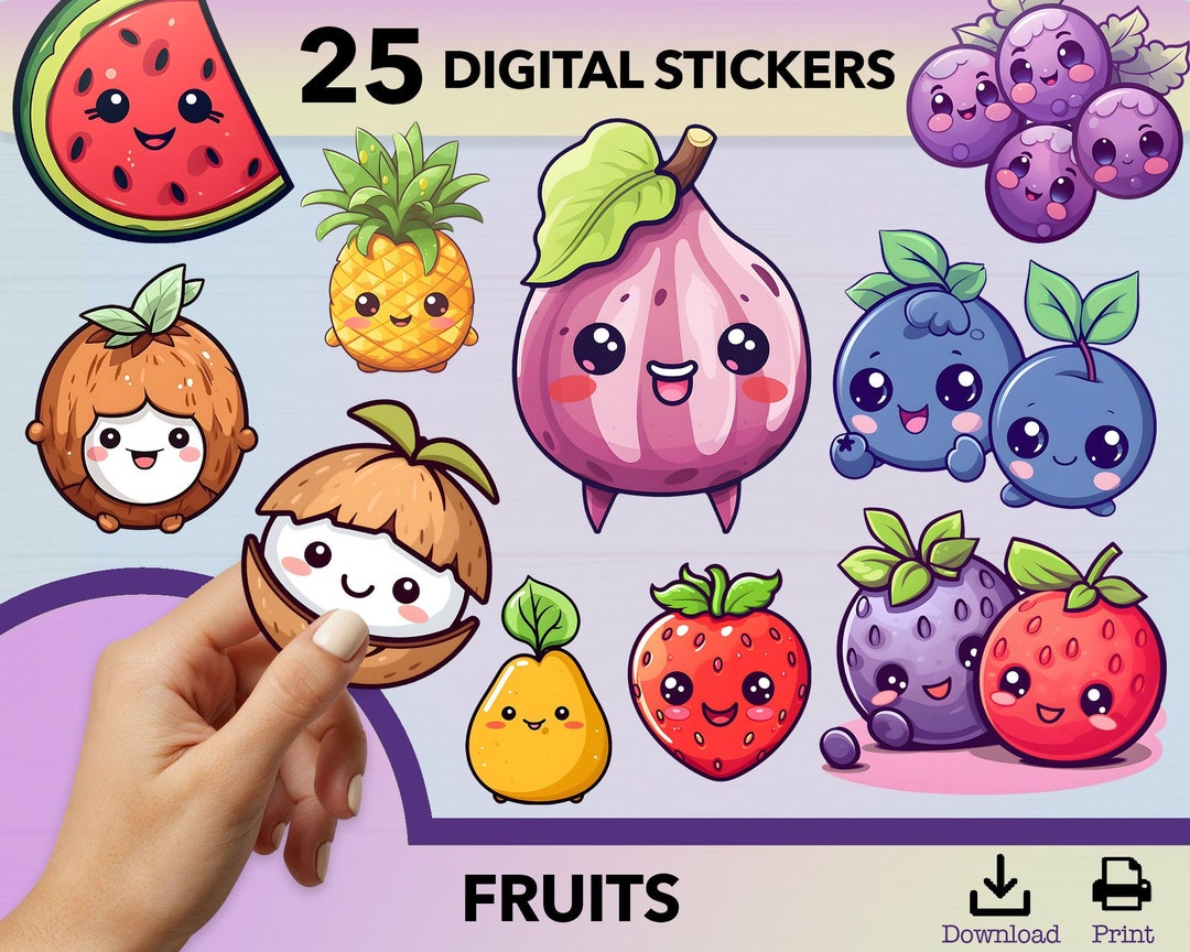 Fruit PNG Sticker, Kawaii Sticker, Fruit Sticker, Fruit Clipart ...