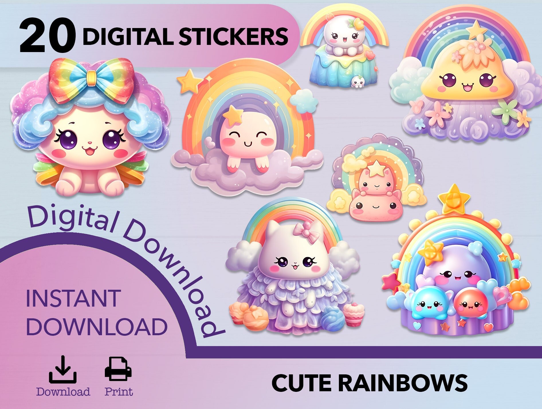 Rainbow PNG Sticker Kawaii Sticker Rainbow Monster Sticker - Etsy