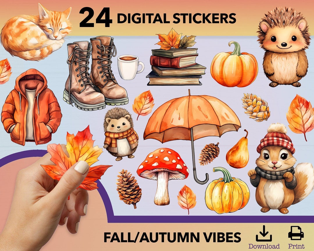 Autumn PNG, Fall PNG Sticker, Sticker Bundle, Printable Sticker, Autumn ...