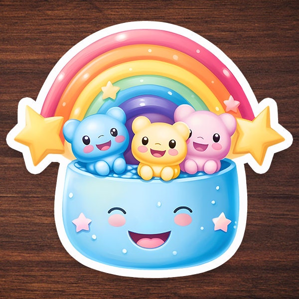 Rainbow PNG Sticker Kawaii Sticker Rainbow Monster Sticker - Etsy