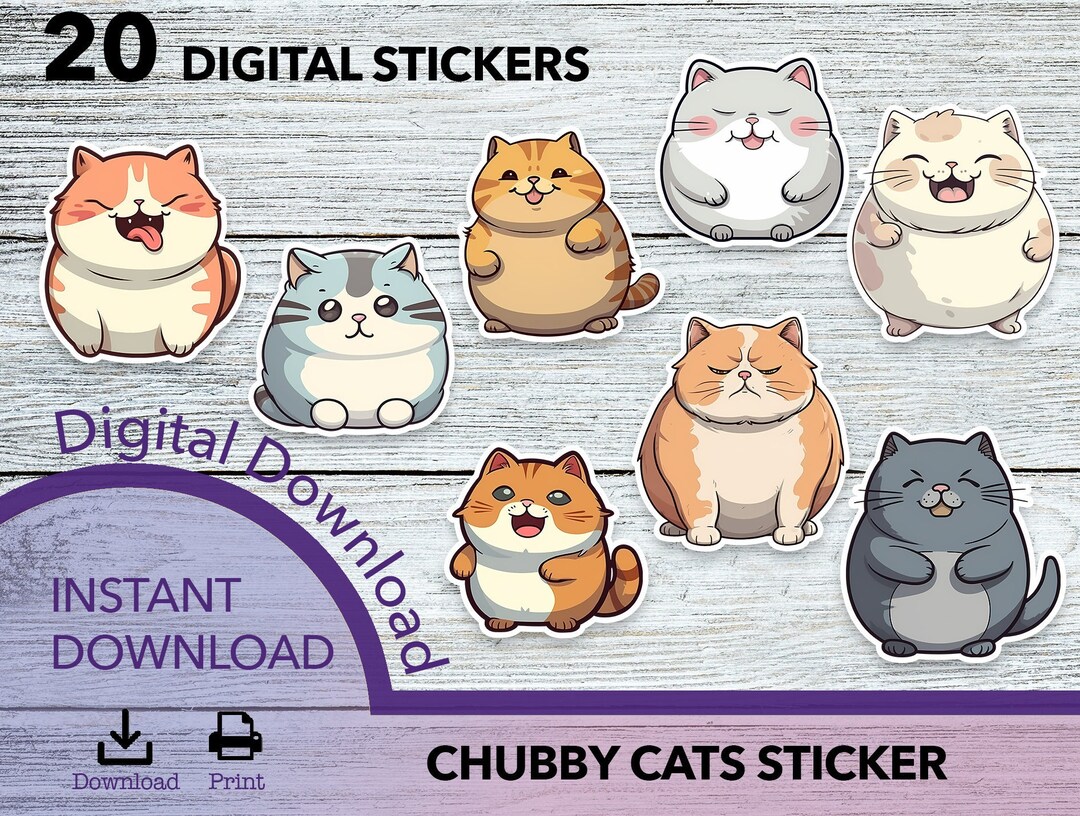 Chubby Cat PNG, Cute Stickers, Sticker Png Bundle, Printable Stickers ...