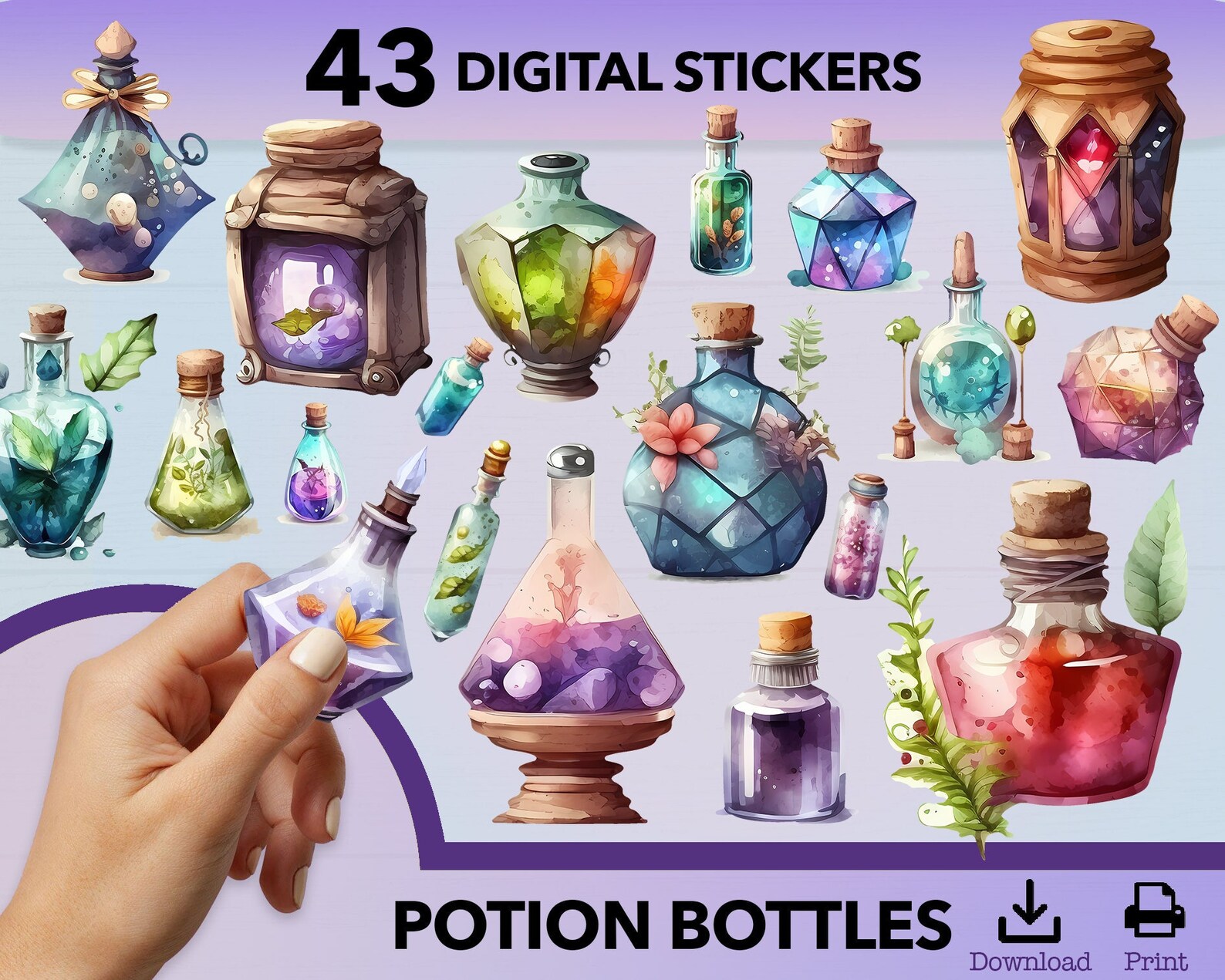 Potion Bottle PNG Sticker, Sticker Png Bundle, Printable Sticker, Magic ...