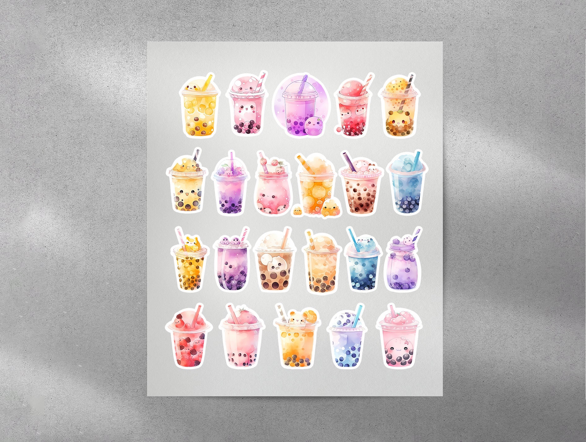 Bubble Tea PNG, Kawaii Sticker, Sticker Png Bundle, Watercolor Sticker ...