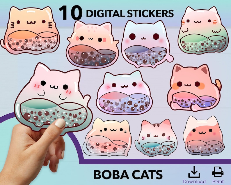Boba Cat PNG, Bubble Tea PNG Sticker, Sticker Bundle, Boba Tea Sticker ...