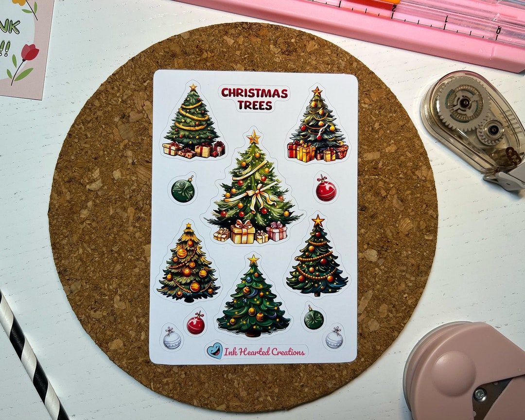 Christmas Tree Sticker Sheet, Christmas Ornament Stickers, New Year ...