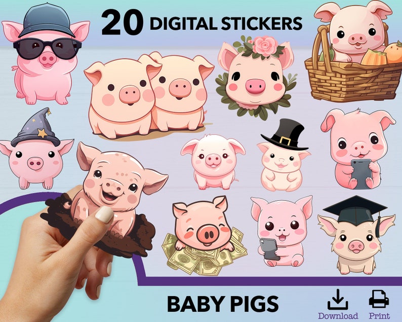 Pig PNG, Baby Pig PNG Sticker, Sticker Bundle, Printable Sticker, Pig ...