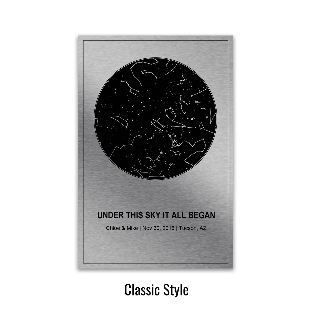 25th Anniversary Gift for Husband, Silver Star Map, Constellation Map ...