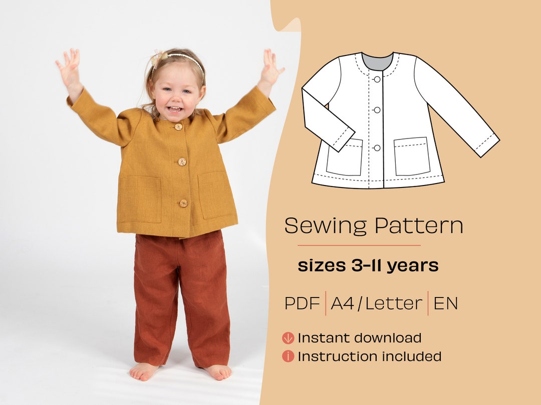 Short Coat PDF Sewing Pattern, Sizes 3y-11y Girls or Boys, Jacket ...