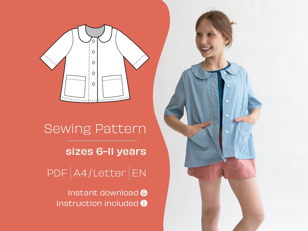 Kids Shirt Sewing PDF, Short Sleeves Shirt PDF, Girls Top PDF Pattern ...