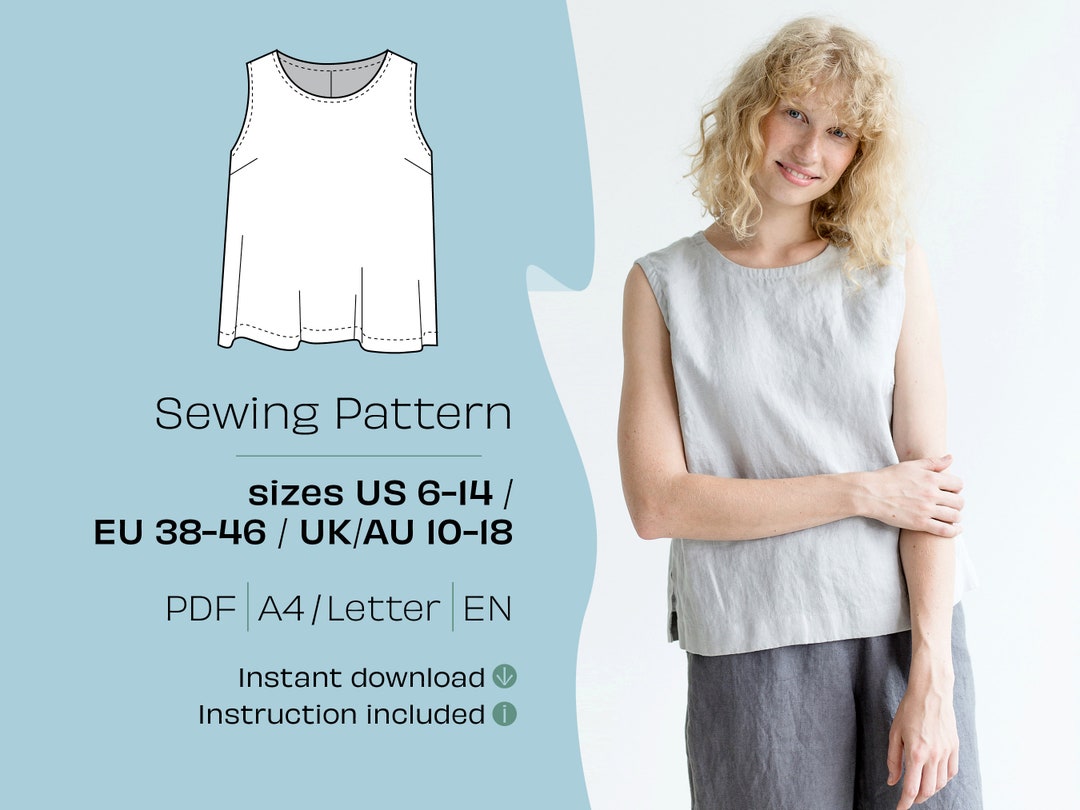 Sleeveless Blouse Pattern | Top Sewing Pattern | Easy Blouse Pattern A4/letter Format Pages ...