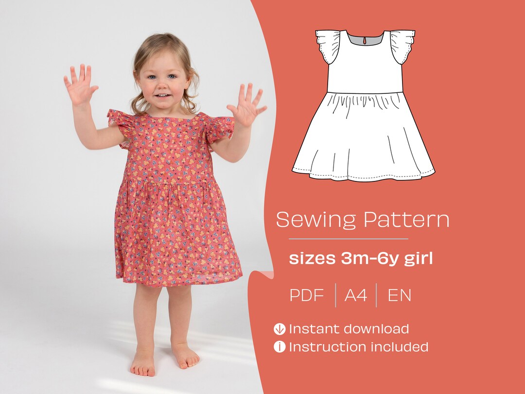 Kid's Cap Sleeves Dress Sewing Pattern PDF, A4/letter PDF Sewing ...