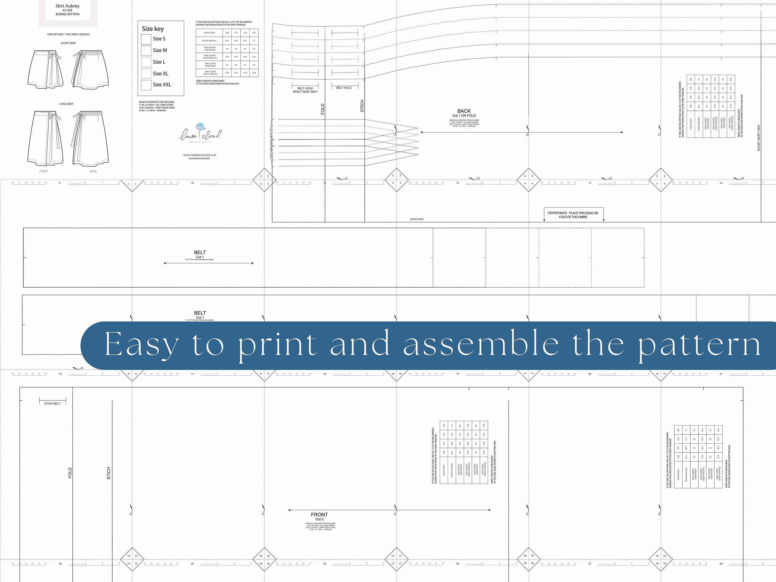 Wrap Skirt Sewing Pattern. A4 PDF Sewing Patterns. DIY Wrap Skirt ...