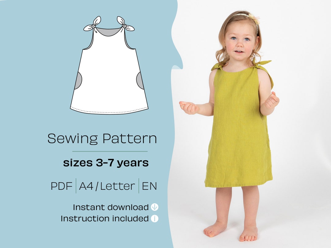 Sewing Pattern for Girl's Dress, Linen Dress Printable Pattern, Little ...