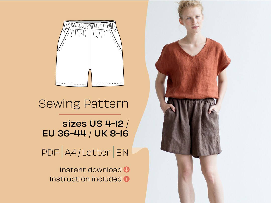Shorts and Pants Sewing Pattern With 2 Length Options Wide Leg Pants ...