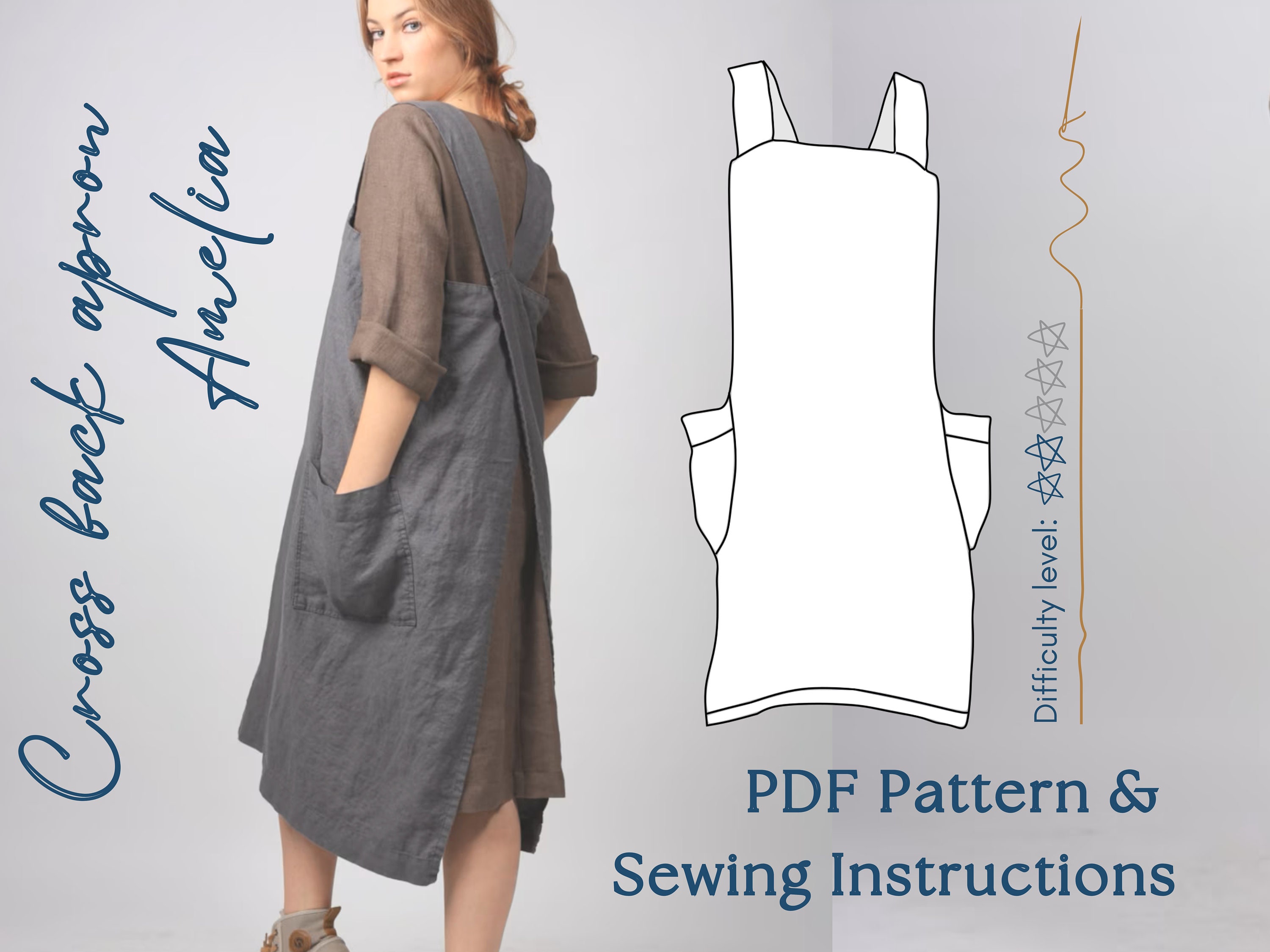 Cross Back Pinafore Sewing Pattern, A4/letter PDF Sewing Pattern, Apron ...