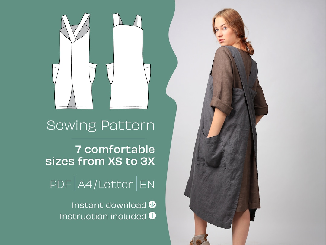 Cross Back Pinafore Sewing Pattern, A4/letter PDF Sewing Pattern, Apron ...