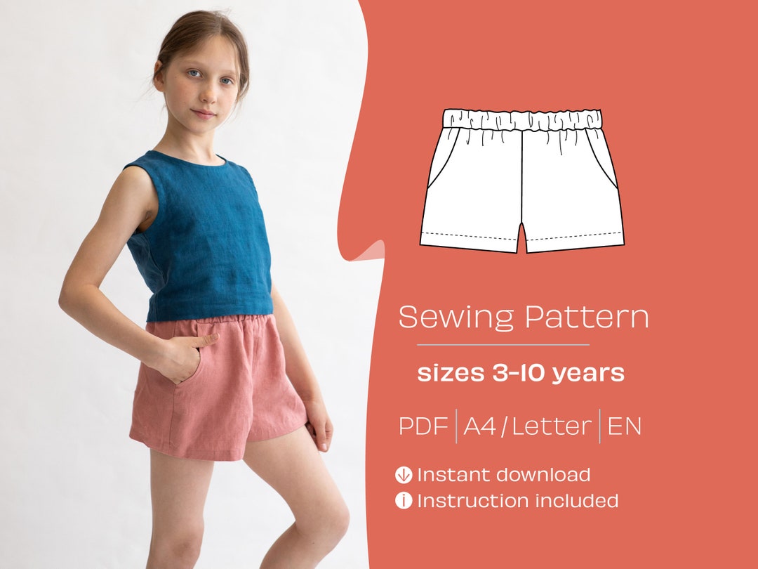 Shorts Sewing Pattern for Kids, Linen Shorts Pattern 3-10Y, Shorts ...