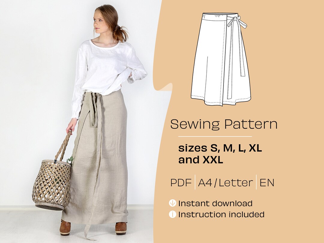Wrap Skirt Sewing Pattern, Slit Skirt Pattern, A4/letter PDF Sewing Pattern, Maxi Slit Skirt ...