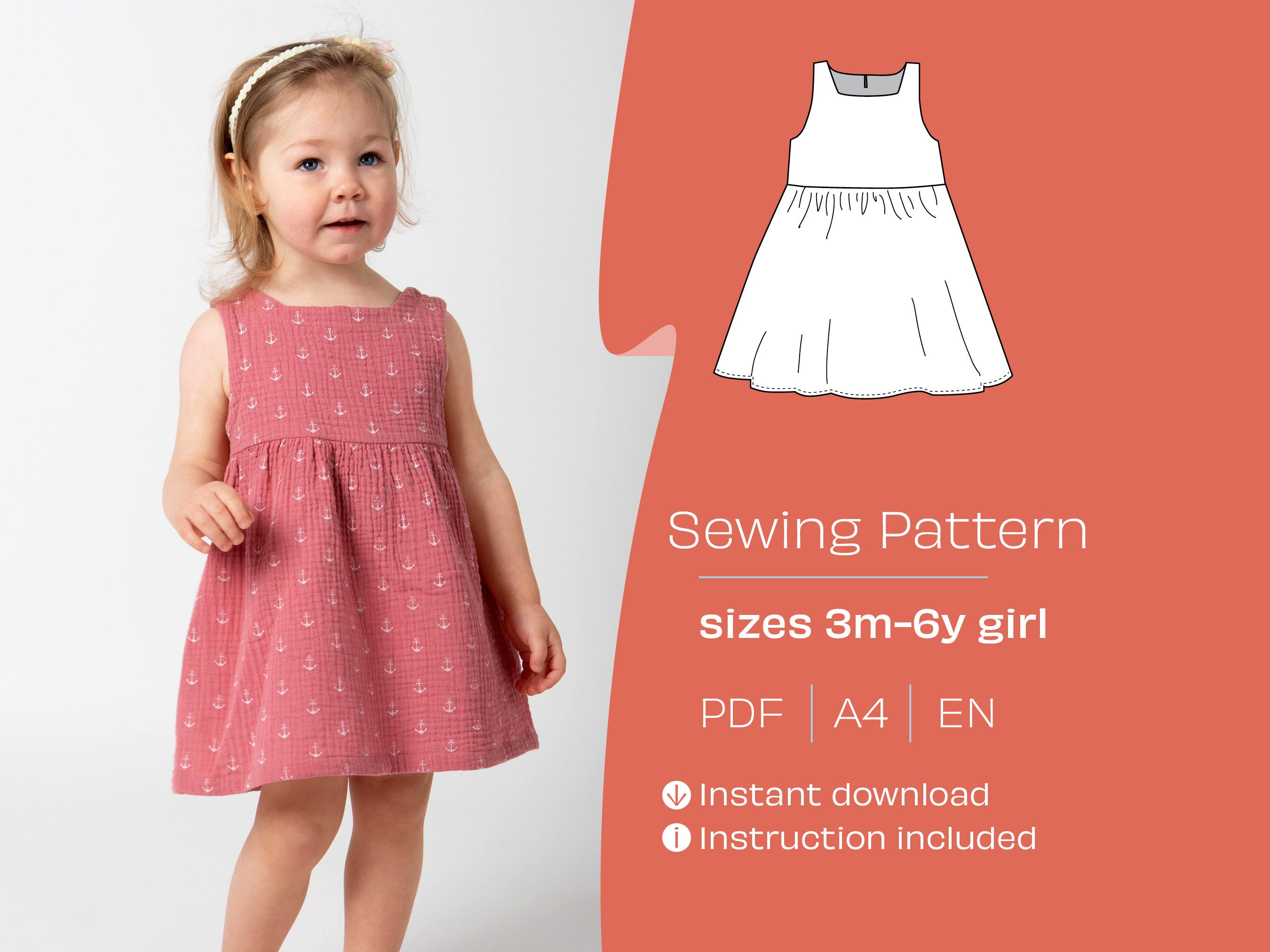 Dress PDF Sewing Pattern Sizes 3m-6y Girl. Dress DIY Pattern. PDF ...