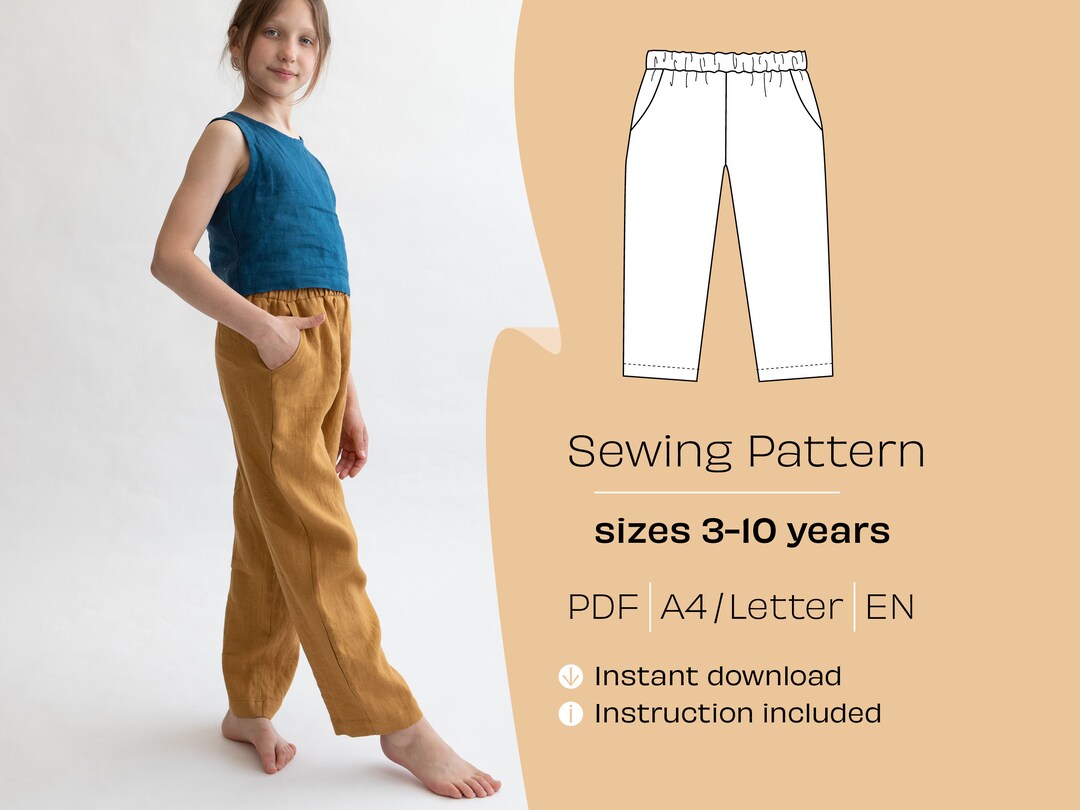 Easy Pants Sewing Pattern for Children, Pants Pattern With Pockets, A4 ...
