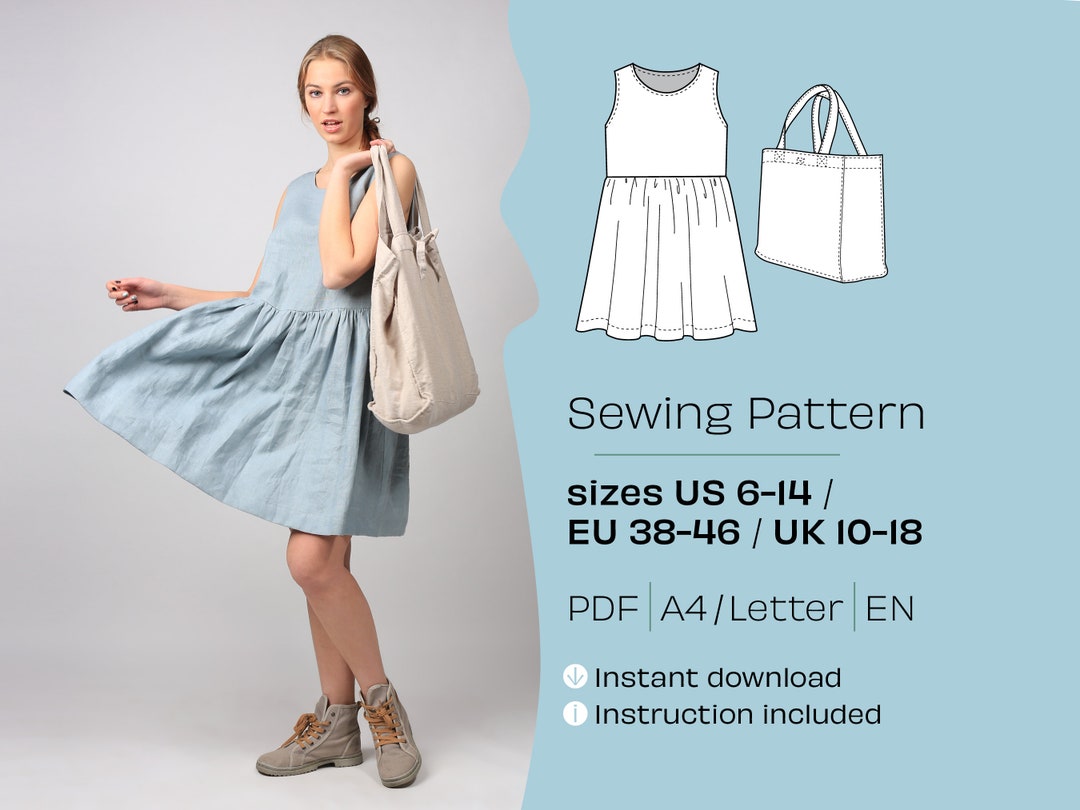 Dress and Tote Bag Sewing Patterns, US 6-14 (PDF Pattern) - Etsy