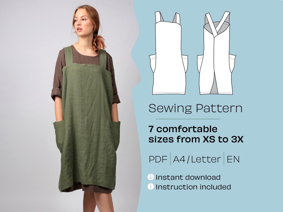 Cross Back Apron Sewing Pattern, Pinafore Apron A4/letter PDF Pattern ...