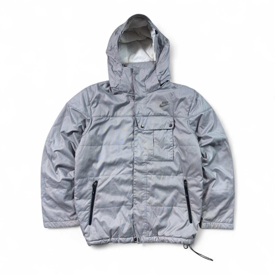 Vintage Nike Silver Puffer Jacket: 2000s Reflective Thermal Coat, Size ...