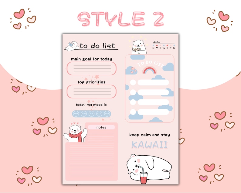 Kawaii to Do Lists, Digital Planner, Schedule,undated Planner,kawaii ...