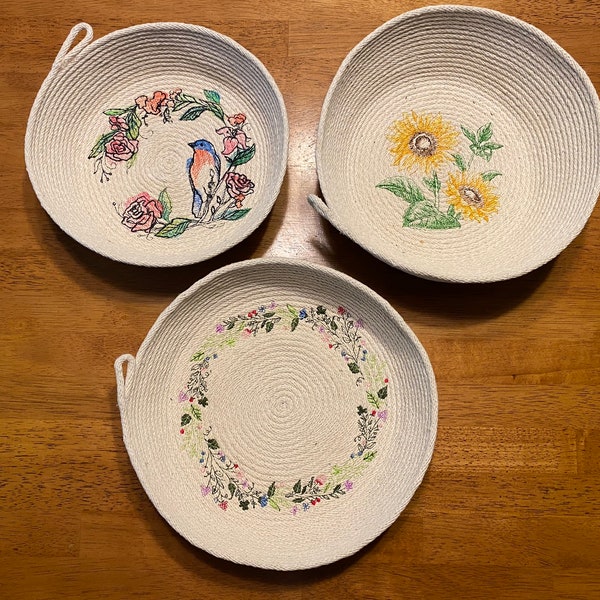 Embroidered Rope Bowls - Etsy