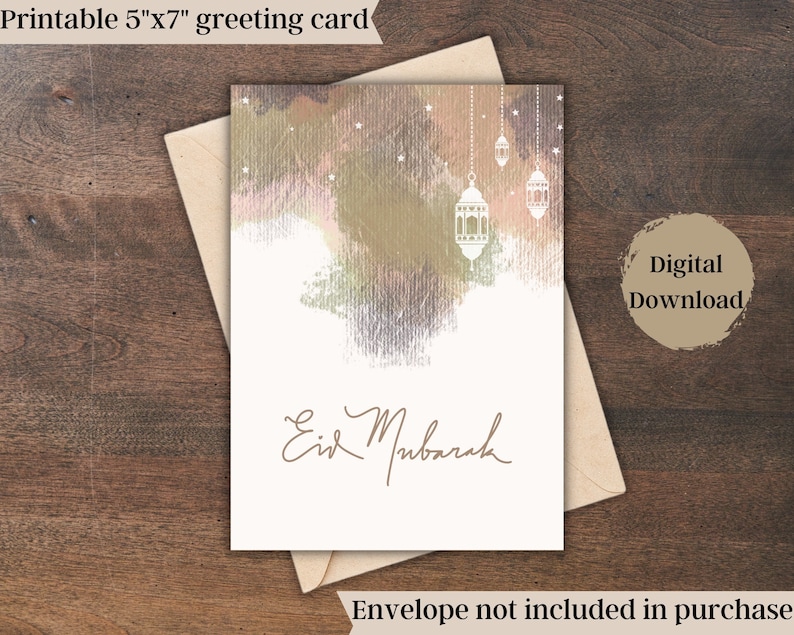 Eid Mubarak Card, Printable Eid Card, Eid Greeting Card, Instant ...