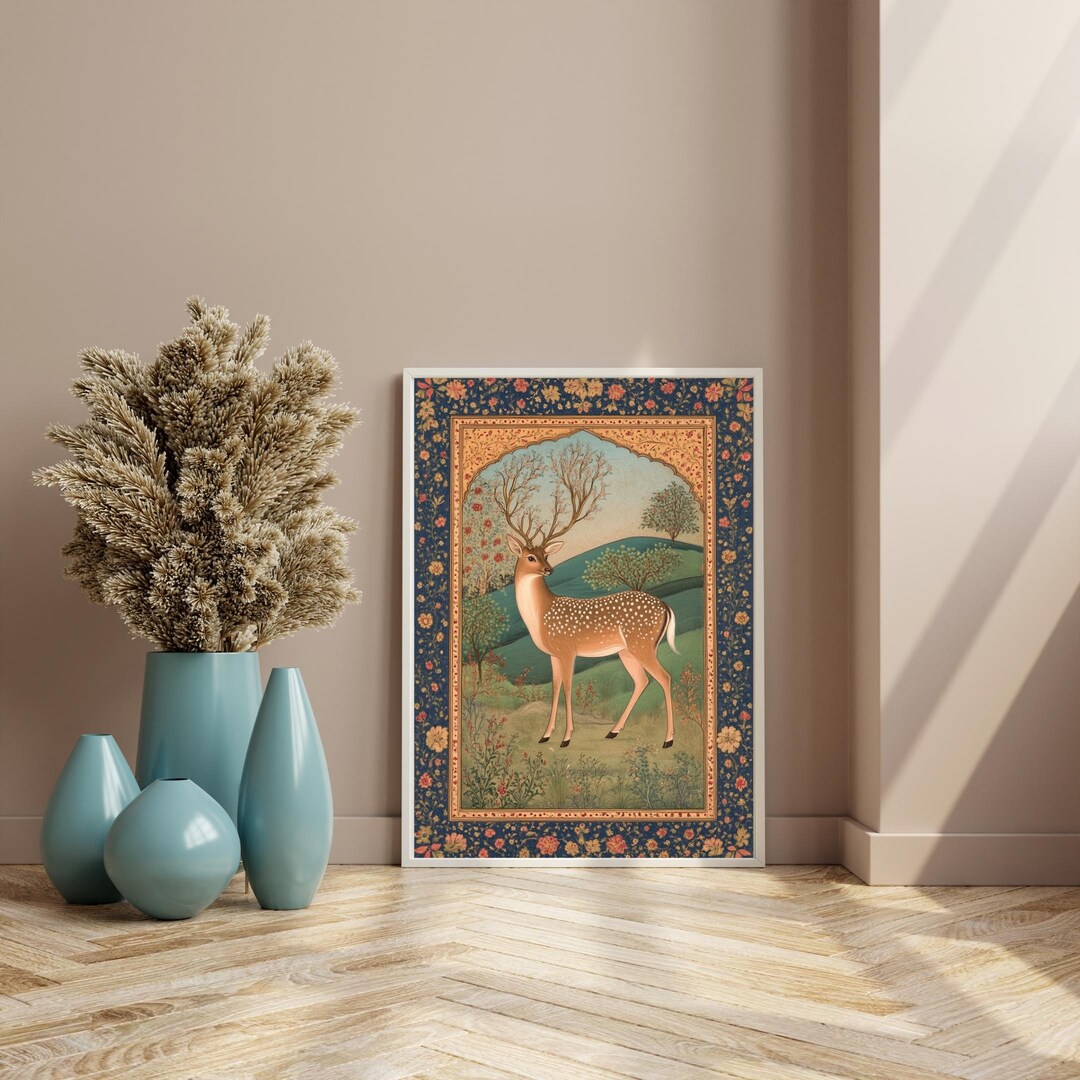 Mughal Wall Art, Indian Pakistani Decor, Mughal Deer Hunt, Islamic Wall ...