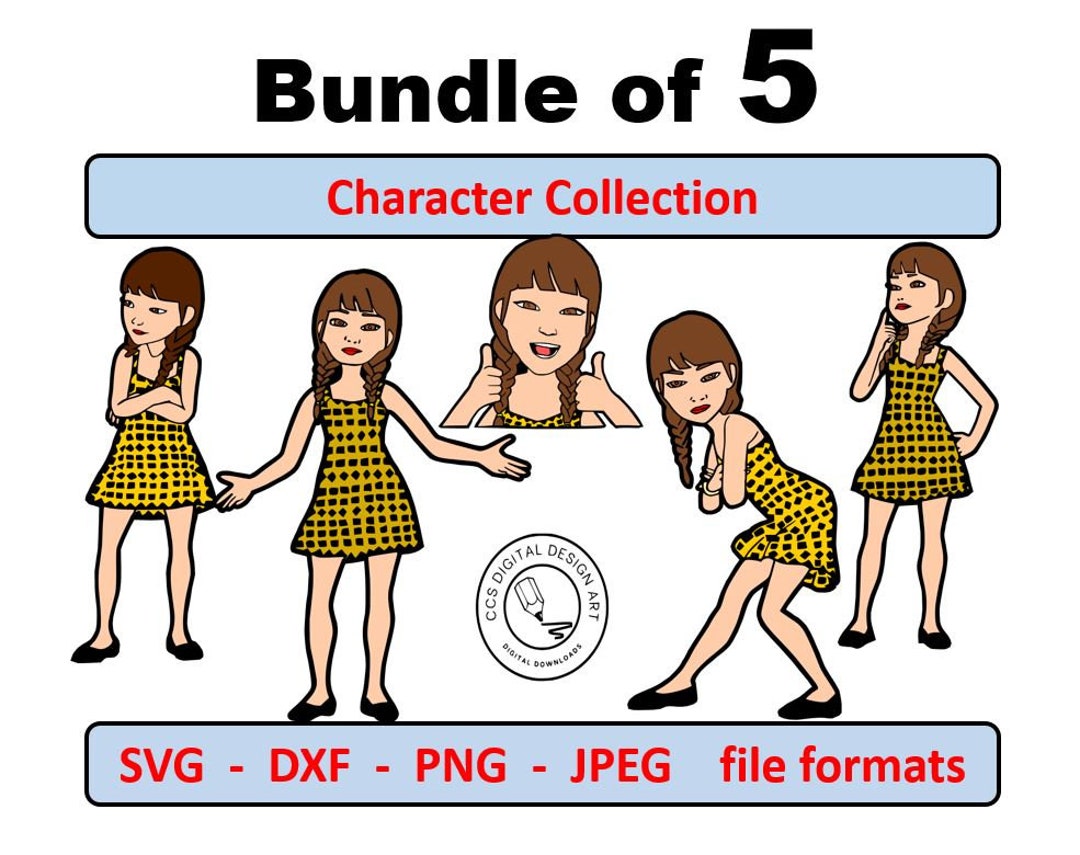 Girl Character Svg, Dxf, Png, Jpeg File, BUNDLE of 5, Girl Image ...