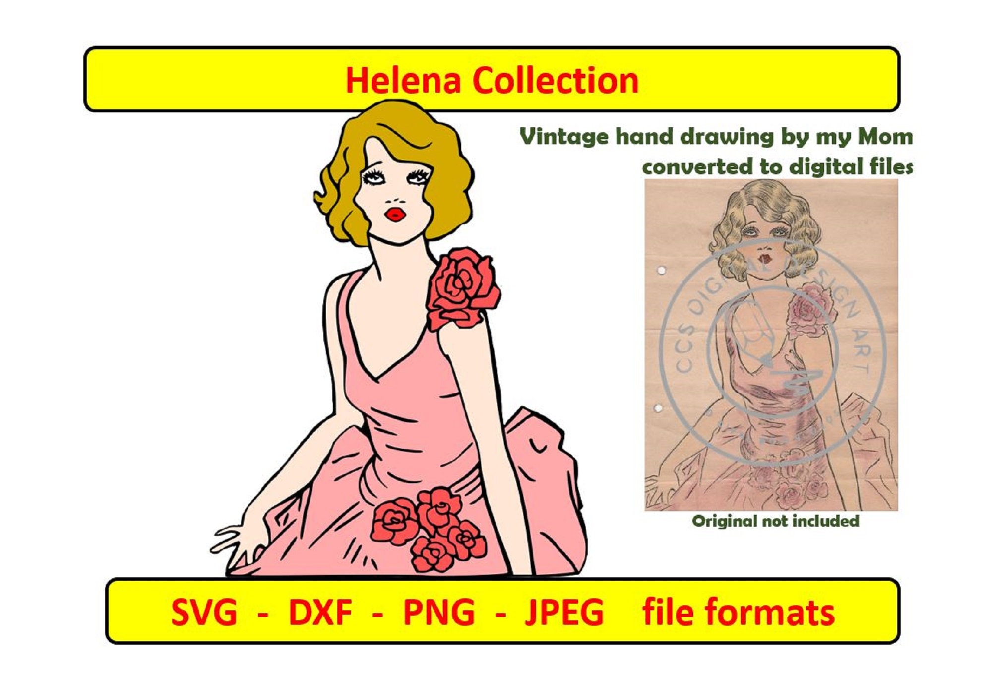 Vintage Woman Drawing Helena Collection Svg, Dxf, Png, Jpeg File, Lady ...