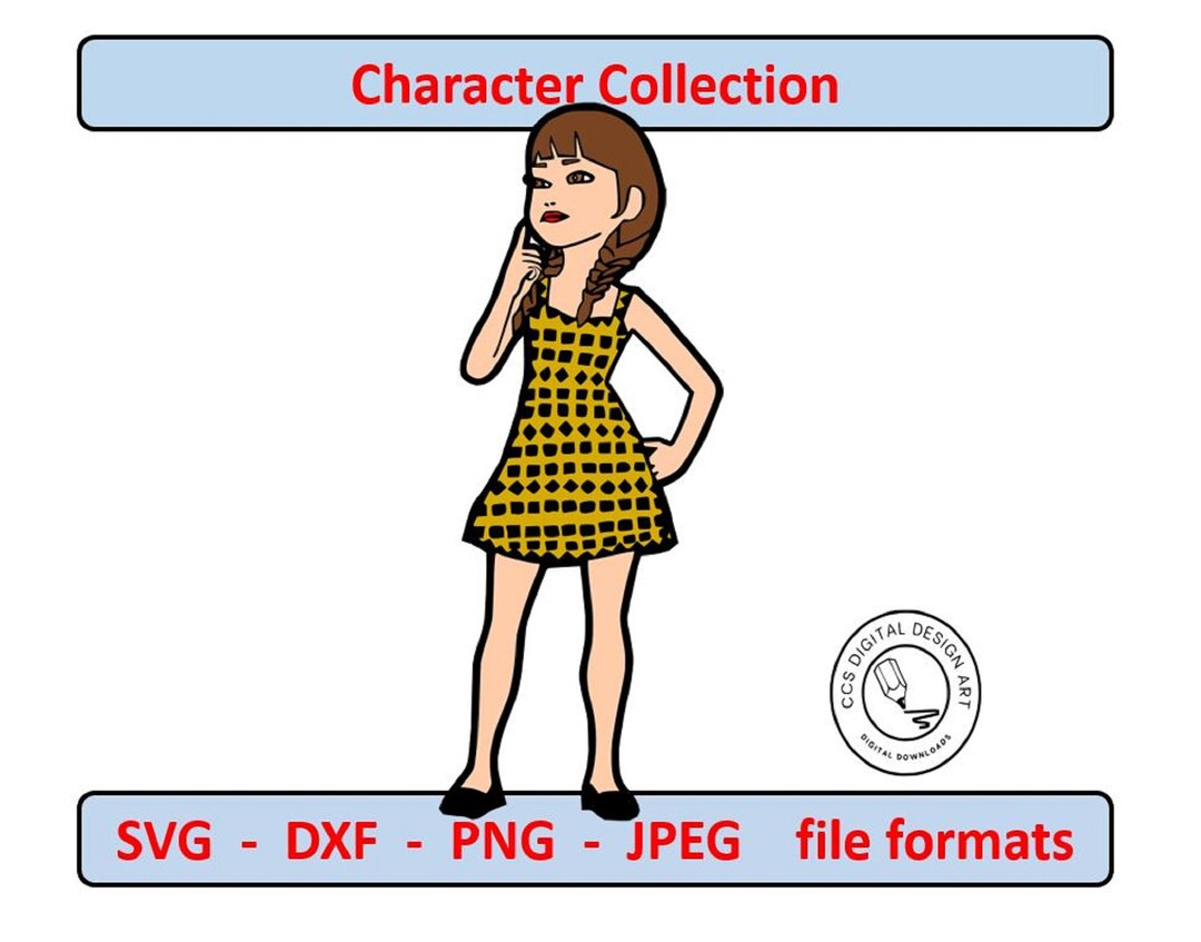 Girl Character Svg, Dxf, Png, Jpeg File, Girl Image Drawing, Lady ...