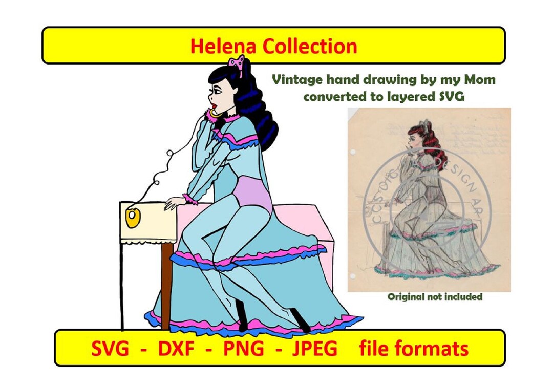 Vintage Woman Drawing Helena Collection Svg Dxf Png Jpeg - Etsy