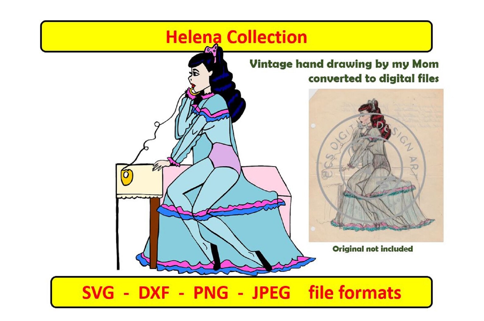 Vintage Woman Drawing Helena Collection Svg, Dxf, Png, Jpeg File, Lady ...